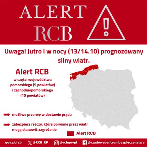 Alert RCB silny wiatr 12 10 Rządowe Centrum Bezpieczeństwa