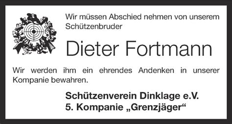 Traueranzeigen Von Dieter Fortmann Om Trauer De
