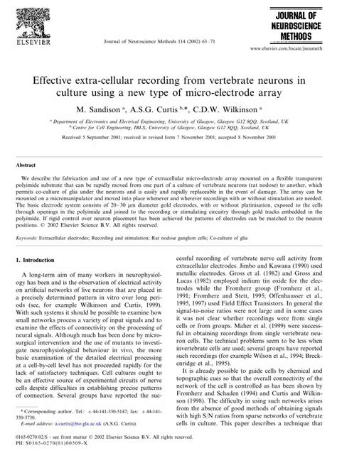 Pdf Effective Extra Cellular Recording From Vertebrate Neurons In Culture Using A New Type Of