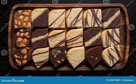 Delicious Cookie Assortment On Stylish Wooden Tray Stock Illustration