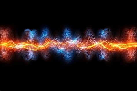 Abstract Waveform Of Orange And Blue Light On Black Background Premium AI Generated Image