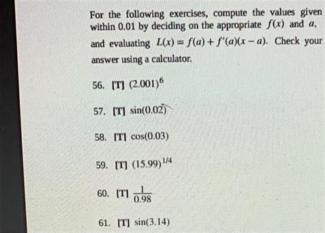 solved for the following exercises compute the values given