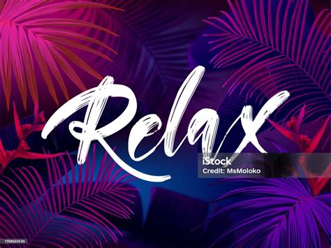 야자수 잎과 3d 문자와 어두운 파란색과 보라색 네온 열대 디자인 여름 밤 벡터 그림입니다 여름에 대한 스톡 벡터 아트 및 기타 이미지 Istock