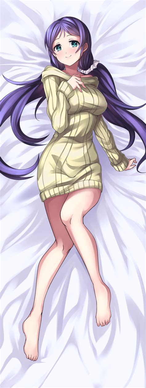 Safebooru 1girl Aqua Eyes Bare Legs Bare Shoulders Barefoot Bed Sheet