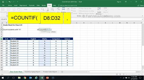 Excel 10 5 1 Analysing Subjectwise Grade Sheet Of A Class Using Countif