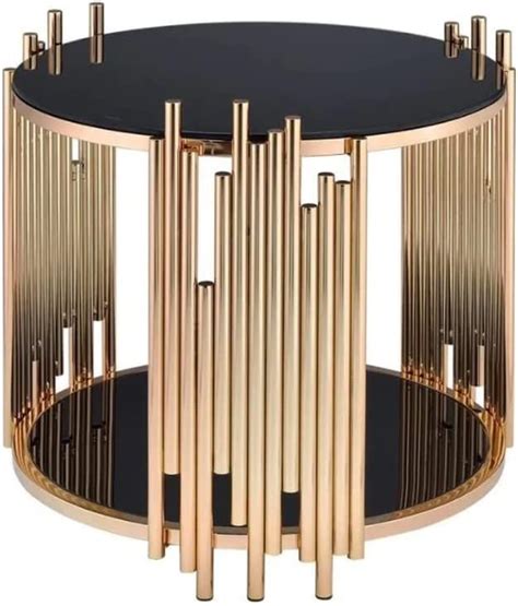 Acme Tanquin Modern Round Glass Top Coffee Table In Black And Gold