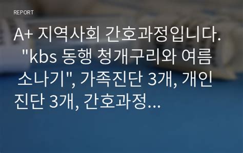 A 지역사회 간호과정입니다 Kbs 동행 청개구리와 여름 소나기 가족진단 3개 개인진단 3개 간호과정 각 한 개씩