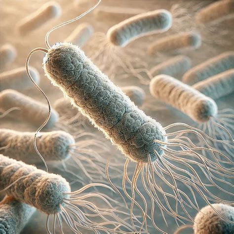 Bacteria With Flagella Under Microscope Generative Ai Illustration