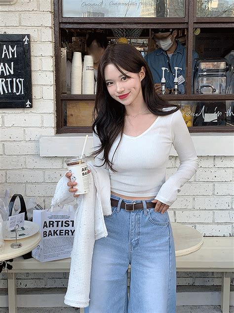 그레이스 브이넥 슬림 골지티 4color 에이블리