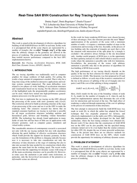 Real Time Sah Bvh Construction For Ray Tracing Dynamic Scenes Pdf Graphics Processing Unit
