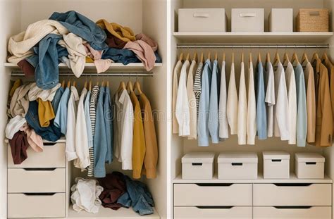 Before And After Closet Organization With Messy Piles Of Clothes