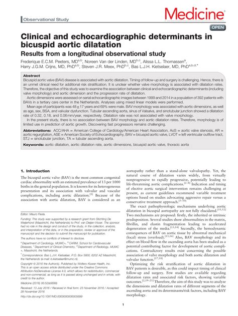 Pdf Clinical And Echocardiographic Determinants In Bicuspid Aortic