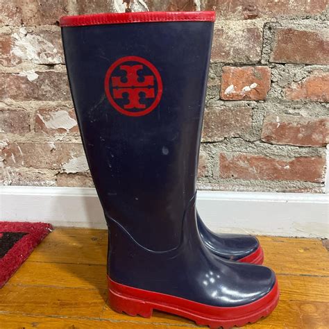 Tory Burch Womens Navy And Red Boots Depop