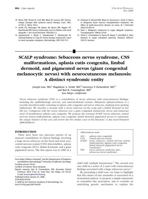 Pdf Scalp Syndrome Sebaceous Nevus Syndrome Cns Malformations