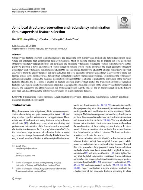 joint local structure preservation and redundancy minimization for