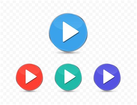투명 한 배경에 고립 된 다채로운 재생 버튼 세트 프리미엄 벡터