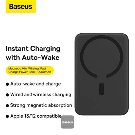 Baseus Power Bank 10000mah Magnetic Wireless Fast Charging 20w Black