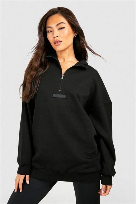 Flocked Branding Half Zip Oversized Sweatshirt Boohoo Uk