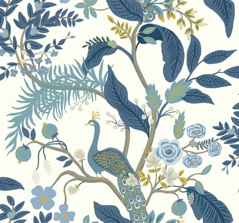 Ri5173 Rifle Paper Co Peacock Wallpaper Blue And White Us Wall Decor