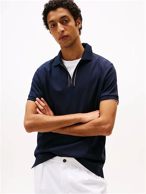 Regular Fit Zip Placket Polo Shirt Blue Tommy Hilfiger