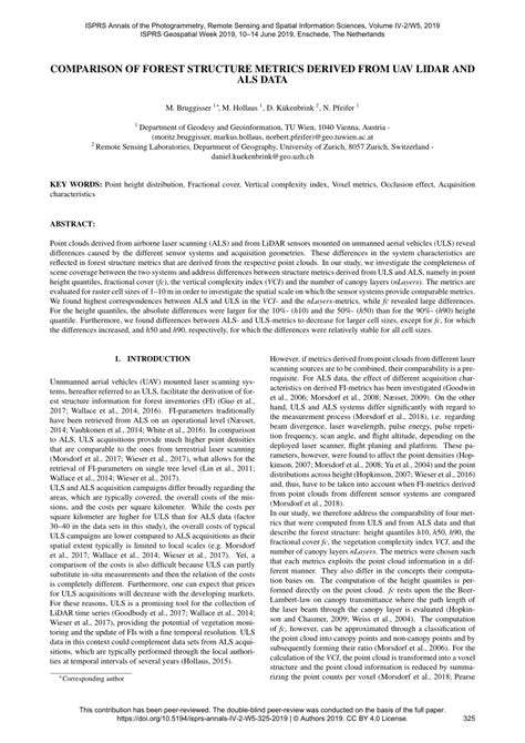 Pdf Comparison Of Forest Structure Metrics Derived From Uav Lidar And