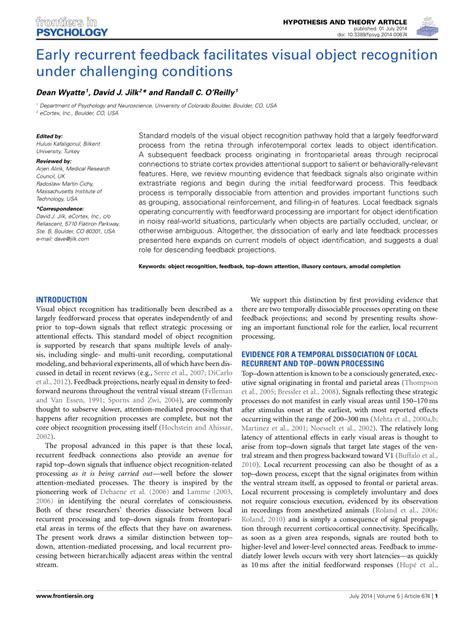 Pdf Early Recurrent Feedback Facilitates Visual Object Recognition