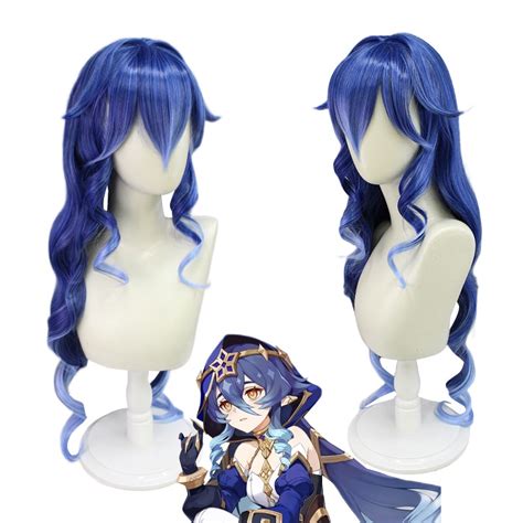 Long Gradient Blue Wig For Layla Genshin Impact Cosplay Anime Wig For