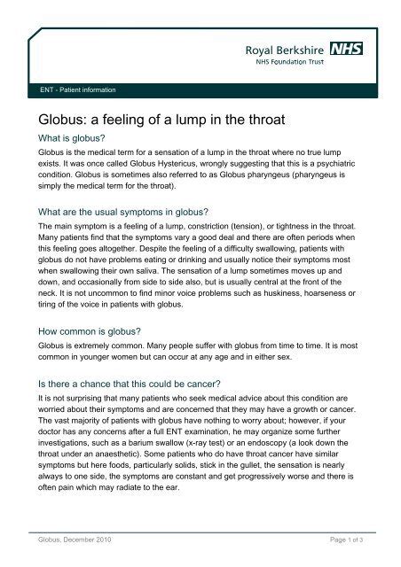 Globus A Feeling Of A Lump In The Throat The Royal Berkshire NHS