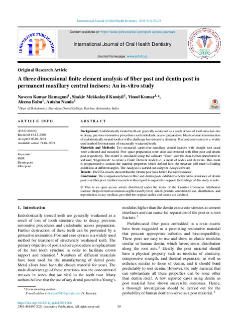 Pdf A Three Dimensional Finite Element Analysis Of Fiber Post And Dentin Post In Permanent