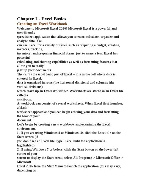 chapter 1 excel basics creating an excel workbook pdf