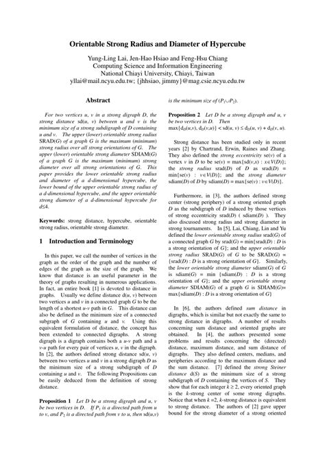 Pdf Orientable Strong Radius And Diameter Of Hypercube