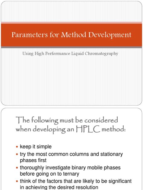 Parameters Of Method Development Using Hplc Pdf High Performance