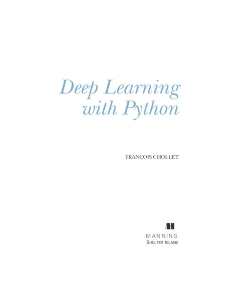 Pdf Deep Learning With Python FranÇois Chollet M A N N I N G Shelter