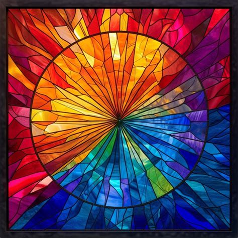 Premium Ai Image A Brightly Colored Stained Glass Piece With A Sun In
