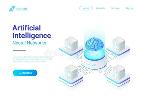 Artificial Intelligence Neural Network with Digital Brain Concept Isometric Flat Vector ...
