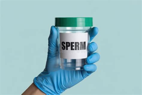 Gloved Hand Holding Sample Container With Sperm Label For Fertility