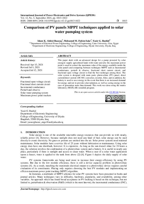 Pdf Comparison Of Pv Panels Mppt Techniques Applied To Solar Water