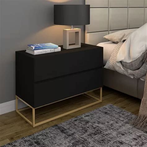 Criado Eros cm Estilo Industrial Preto g Pés Dourado Frete grátis