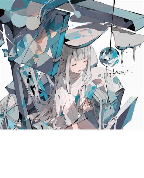 Aiamu Iamu Original Dangling Absurdres Highres 1girl Blunt Bangs Blush Closed Eyes