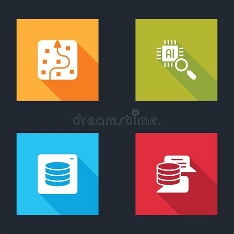 Set Neural Network Processor CPU Server Data And Icon Vector Stock