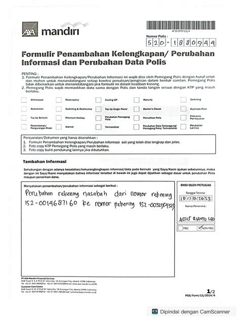 Formulir Perubahan Data Polis Pdf