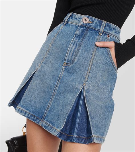 Pleated Denim Mini Skirt In Blue Balmain Mytheresa