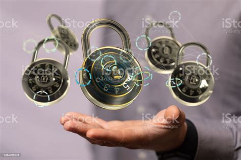 남자의 손에 3d 렌더링 잠금의 근접 촬영 보안 방패 데이터 보호 개념 3차원 형태에 대한 스톡 사진 및 기타 이미지 3차원 형태 가상현실 개념 Istock