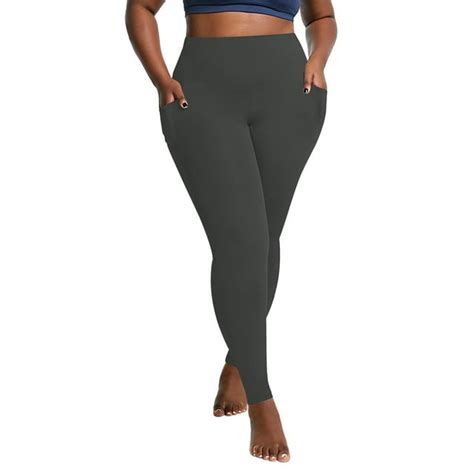 Plus Size Leggings With Pockets For Women Stretchy High Waisted Tummy