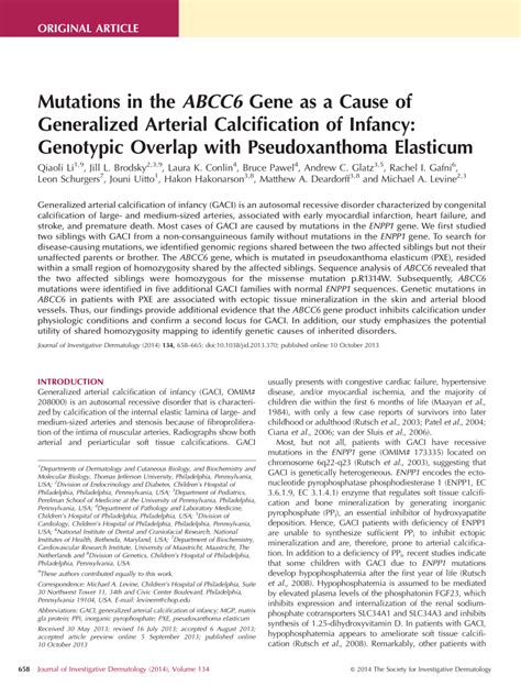 Pdf Mutations In The Abcc6 Gene As A Cause Of Generalized Arterial Calcification Of Infancy