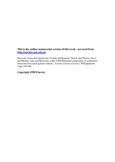 Pdf Elemental Composition Of Combustion Emissions From Spark Ignition Vehicles