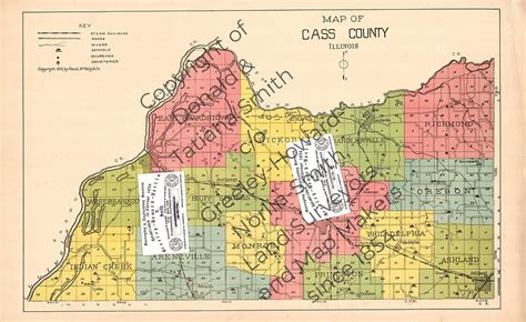 Antique 1910 Map Of Cass County Illinois By Rand Mcnally And Co Surveyor