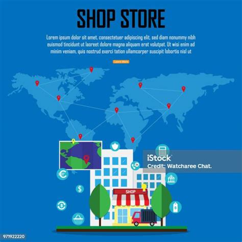 쇼핑 스토어 고 세계 및 흰색 아이콘 비즈니스 벡터 일러스트 레이 션의 주위에 전자상거래 경제에 대한 스톡 벡터 아트 및 기타 이미지 Istock