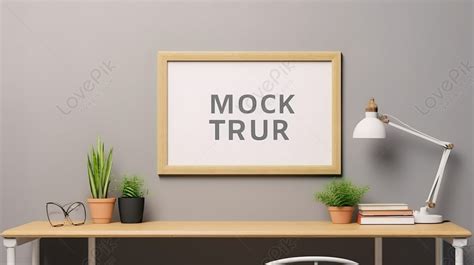 책상 위에 놓인 수평 프레임 모형의 3d 렌더링 테이블 램프 배경 포스터 프레임 배경 수평의 배경 이미지 Hd 테이블 램프 포스터 프레임 수평의 배경 사진 무료