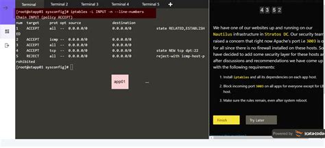 iptables installation and configuration failed kodekloud engineer